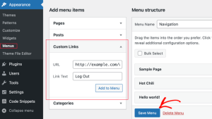 How to Add the WordPress Logout Link to Navigation Menu